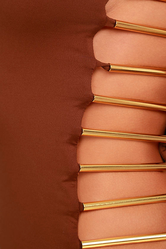 Blue Life Bamboo - Rust Red One Piece Swimsuit - Gold Bar Swimsuit