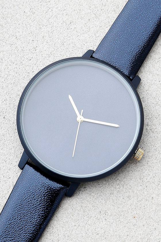 Trendy Navy Blue Watch - Metallic Blue Watch - Vegan Leather Watch - $24.00