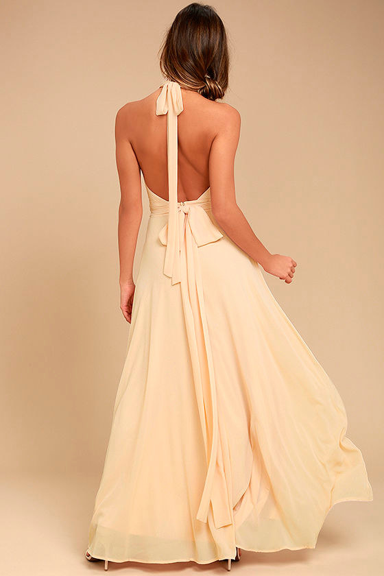 Stunning Light Beige Maxi Dress - Halter Maxi - Backless Maxi - $89.00