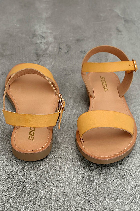 Cute Mustard Sandals - Vegan Leather Sandals - Flat Sandals - $21.00