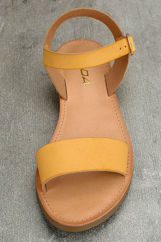 Cute Mustard Sandals - Vegan Leather Sandals - Flat Sandals - $21.00