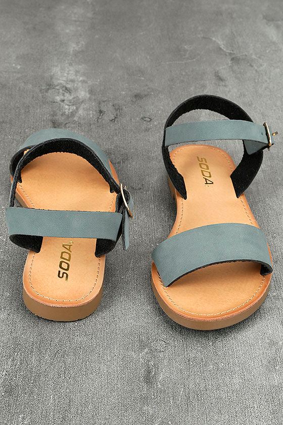 Cute Blue Sandals - Vegan Nubuck Sandals - Flat Sandals - $21.00