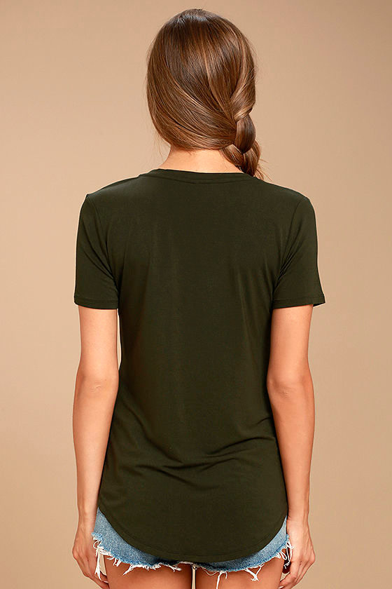 Cute Olive Green Tee - V-Neck Tee - T-Shirt - Basic Tee - $35.00