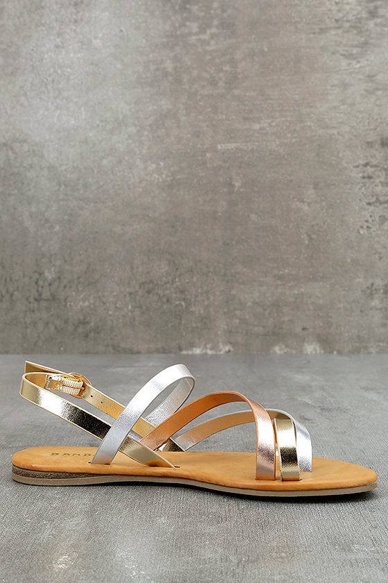 Chic Metallic Sandals - Multi Colored Sandals -Vegan Leather