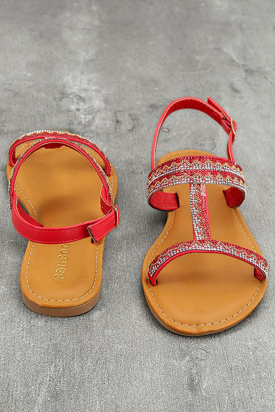 Stunning Red Sandals - Red Rhinestone Sandals - Vegan Leather Sandals ...