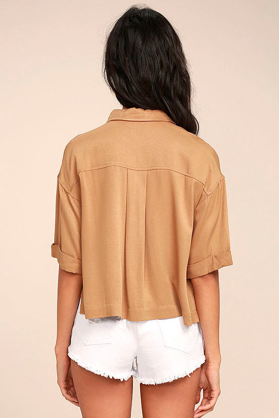 Cute Light Brown Top - Crop Top - Button-Up Top - $44.00