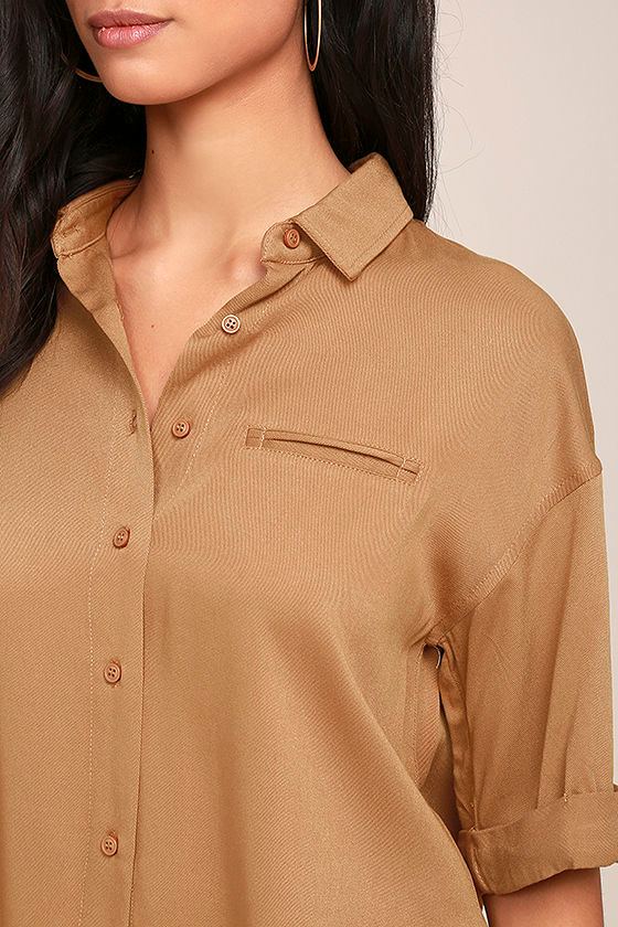 Cute Light Brown Top - Crop Top - Button-Up Top - $44.00