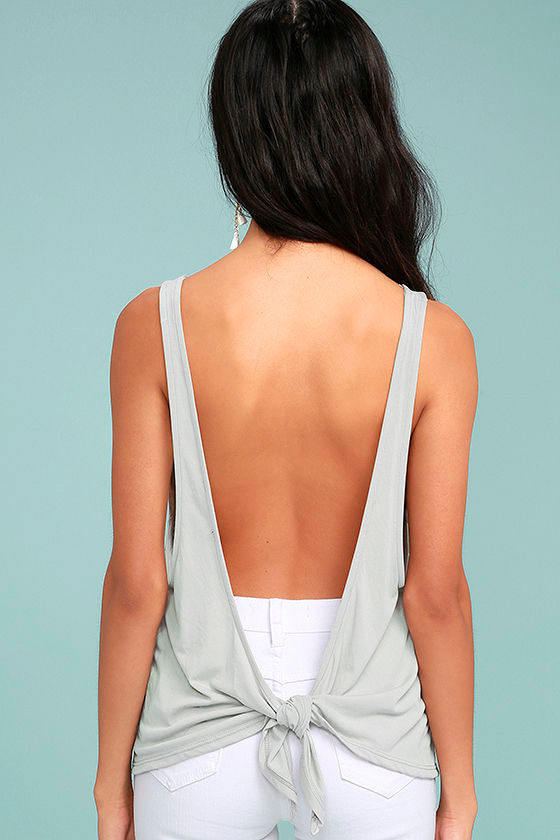 Cool Light Grey Tank Top - Cropped Tank Top - Tying Tank Top - $27.00