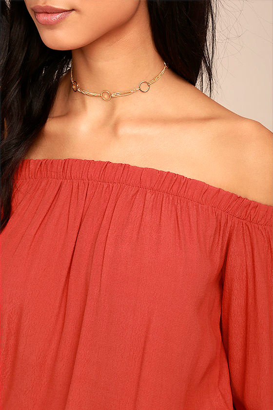 Boho Rust Orange Top - Off-the-Shoulder Top - OTS Top - $43.00