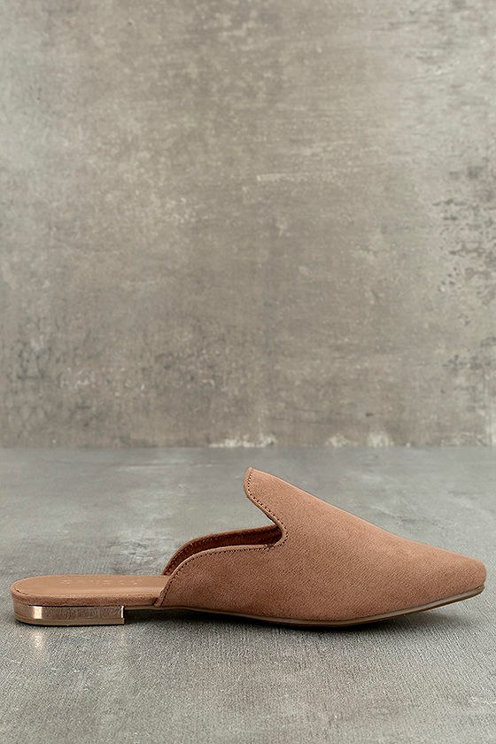 Trendy Camel Loafer Slides - Vegan Suede Loafers -Slide-On Loafers - $27.00