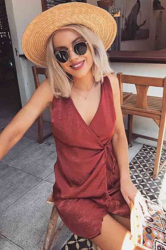 Cute Rust Red Dress - Wrap Dress - Sleeveless Dress - $47.00