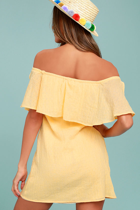 Cute Yellow Dress - Off-the-Shoulder Dress - Shift Dress - $59.00