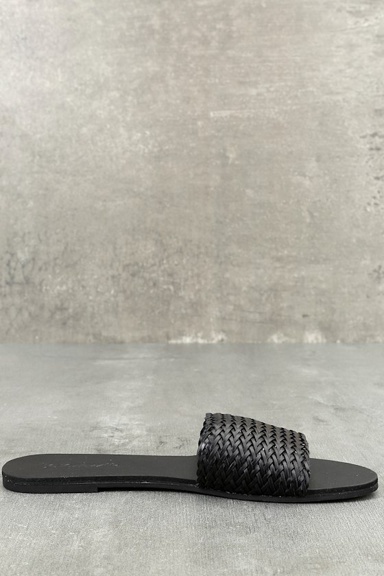 Trendy Slides - Woven Slides - Black Sandals - Vegan Sandals