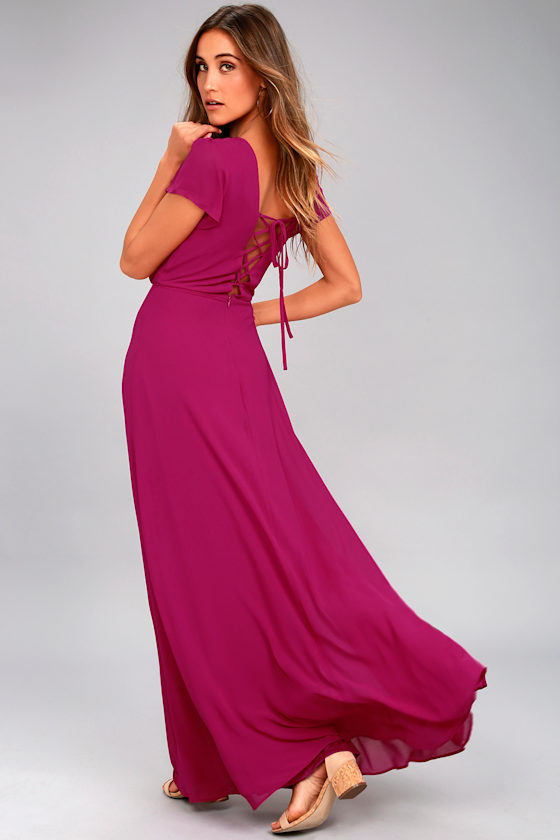 Lovely Magenta Dress Maxi Dress Short Sleeve Dress 94 00