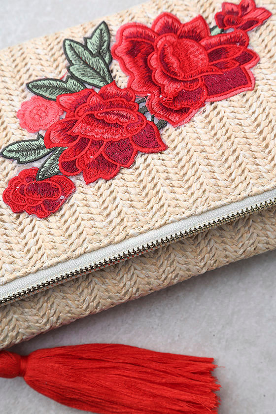 Cute Cream Clutch - Embroidered Clutch - Straw Clutch - Woven Clutch ...