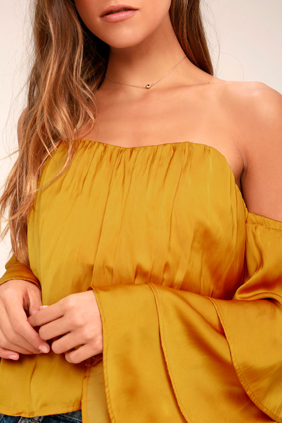 Chic Mustard Yellow Off-the-Shoulder Top - Crop Top
