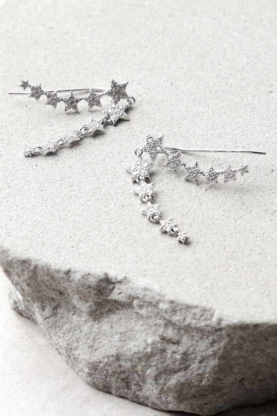 Shashi Shooting Star - Silver Rhinestone Star Earrings
