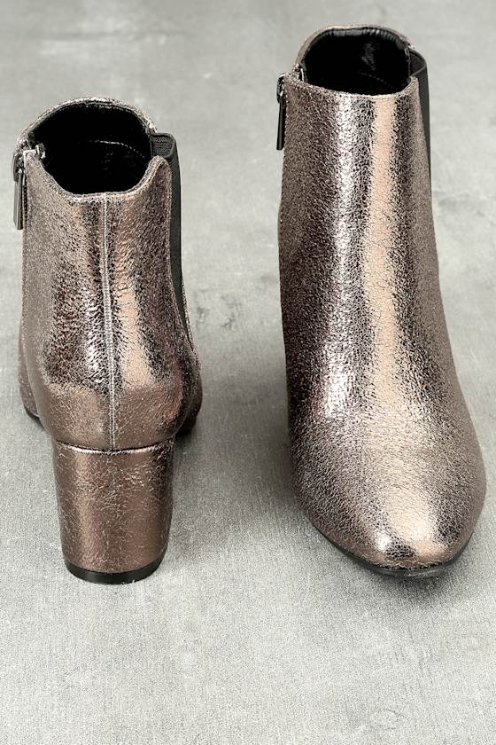 Dazzling Metallic Boots - Ankle Booties - Pewter Booties