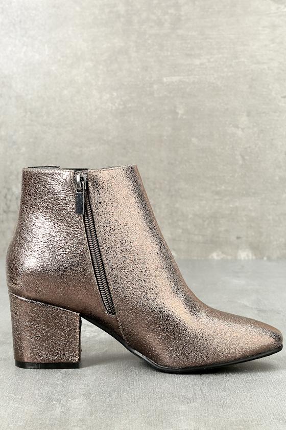 Dazzling Metallic Boots - Ankle Booties - Pewter Booties
