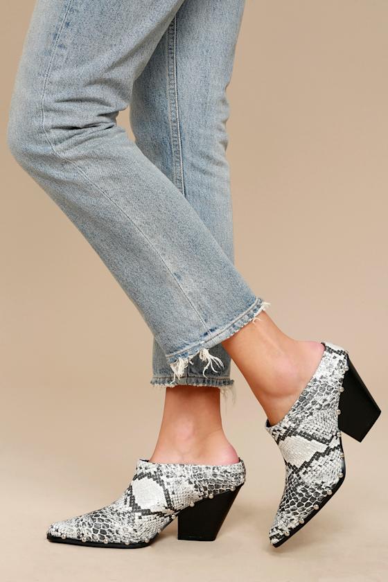 Chic Snake Mules - Pointed Toe Mules - Studded Mules