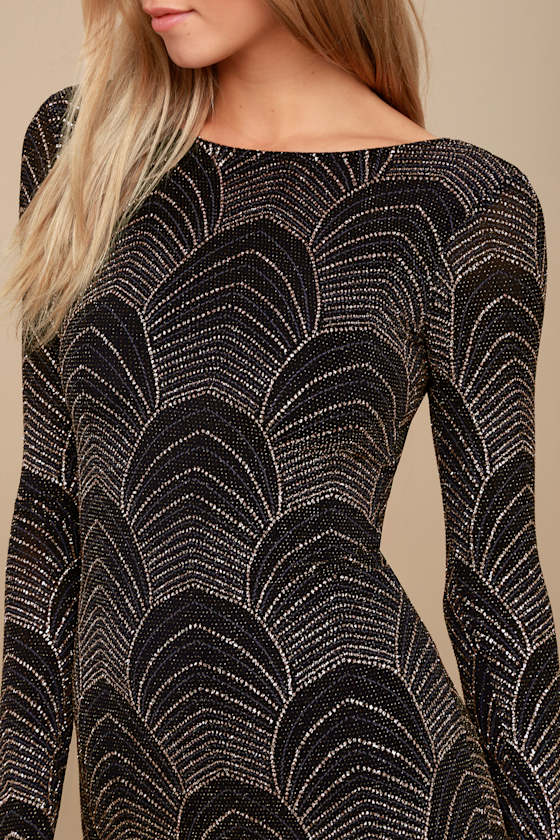Sexy Gold and Black Dress - Glitter Print Bodycon Dress