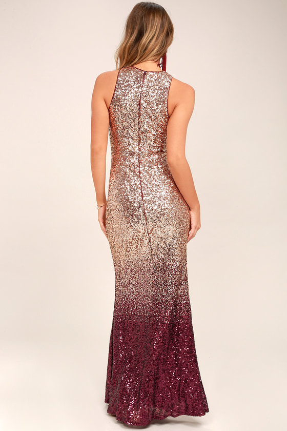 Stunning Sequins Dress Burgundy And Rose Gold Dress