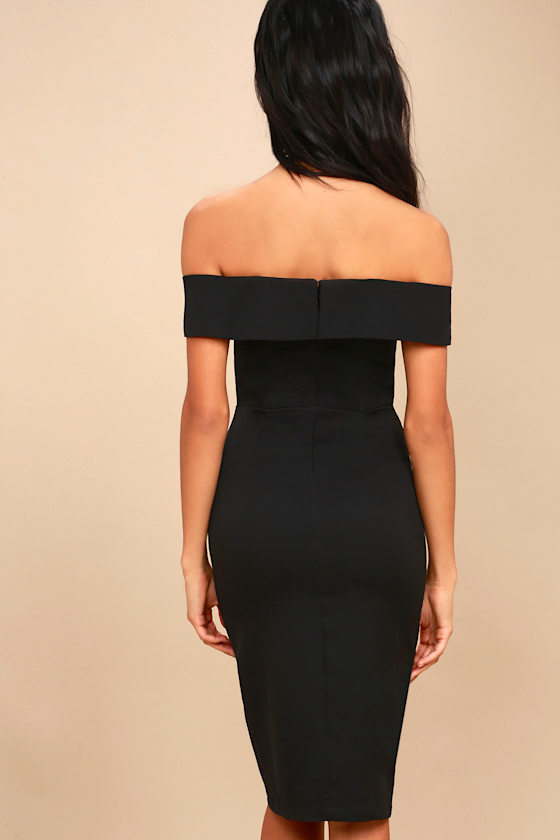 Cute Black Dress - Bodycon Dress - Off-the-Shoulder Dress