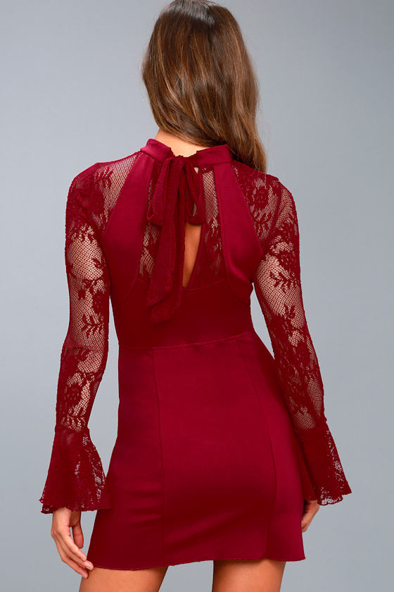 Free People It's Now or Never - Red Lace Bodycon Dress