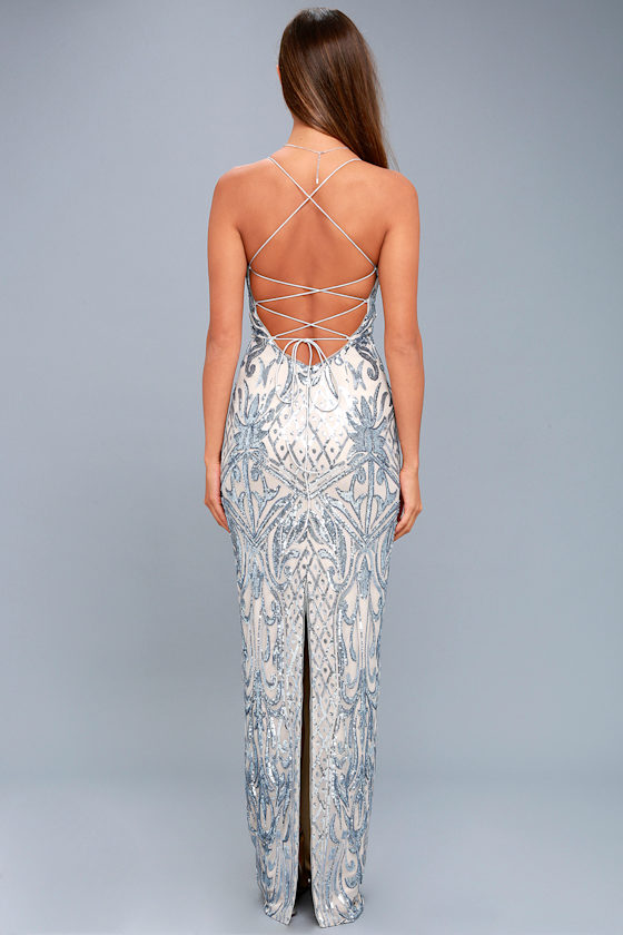 Stunning Light Blue Maxi Dress - Sequin Maxi Dress - Gown