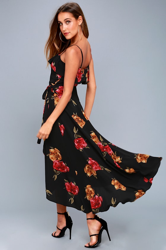 Stunning Maxi Dress - Black Floral Dress - Wrap Dress