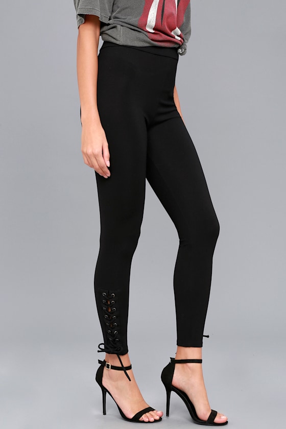 Cute Black Leggings - Lace-Up Leggings - Lace-Up Pants