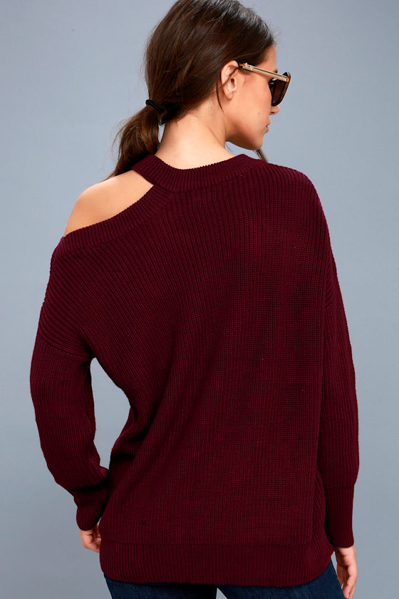 Cute Burgundy Sweater - Cutout Sweater - Knit Sweater