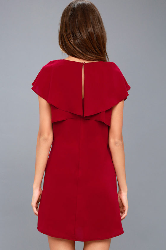 Cute Wine Red Dress - Short Sleeve Dress - Shift Dress