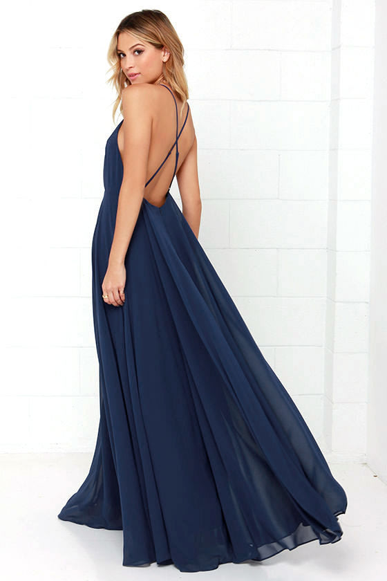 Beautiful Navy Blue Dress - Maxi Dress - Backless Maxi Dress