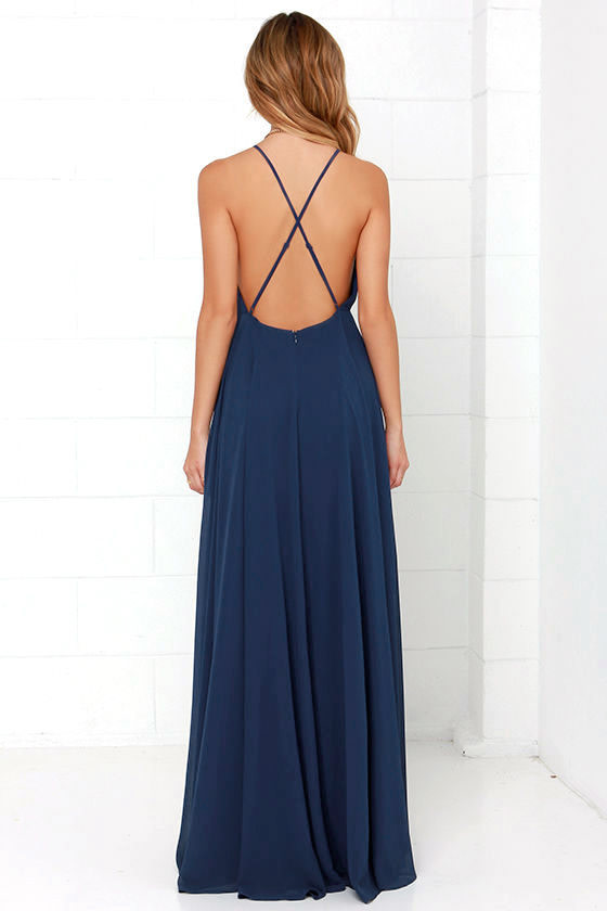 Beautiful Navy Blue Dress - Maxi Dress - Backless Maxi Dress
