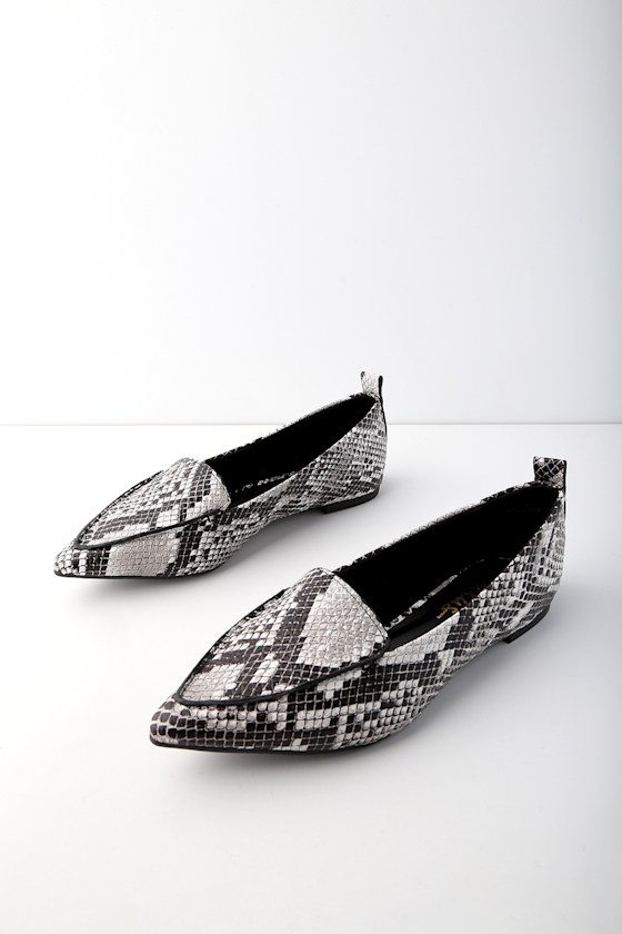 Snake Print Loafers - Loafer Flats - Pointed Patent Loafers
