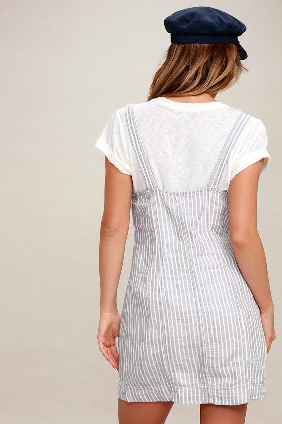 Free People Living Color - Grey Striped Pinafore Dress
