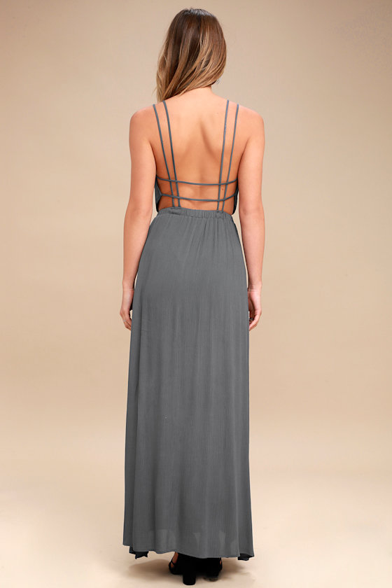 Lovely Slate Grey Dress - Backless Dress - Maxi Dress