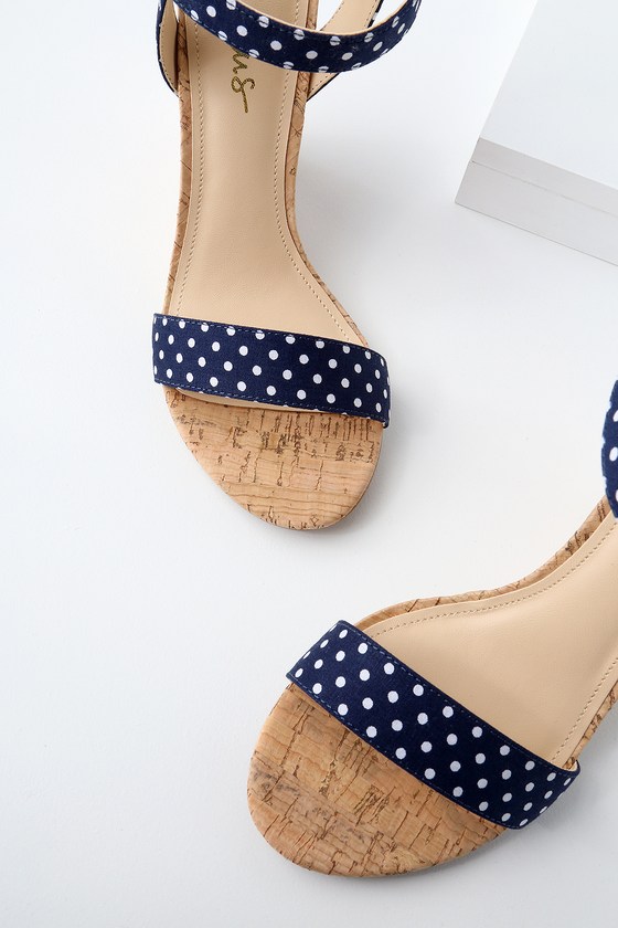 Cute Blue And White Polka Dot Wedge Sandals Cork Wedges