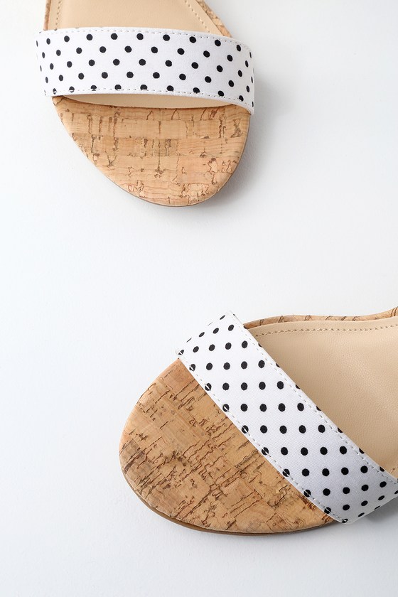 Cute Black And White Polka Dot Wedge Sandals Cork Wedges