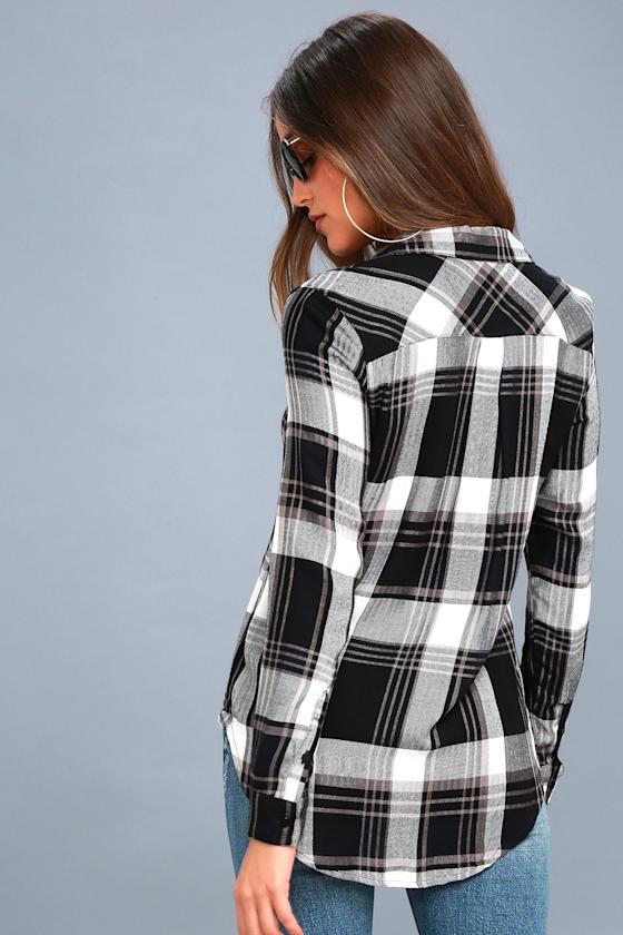 Cute Plaid Top - Button-Up Top - Black and White Top