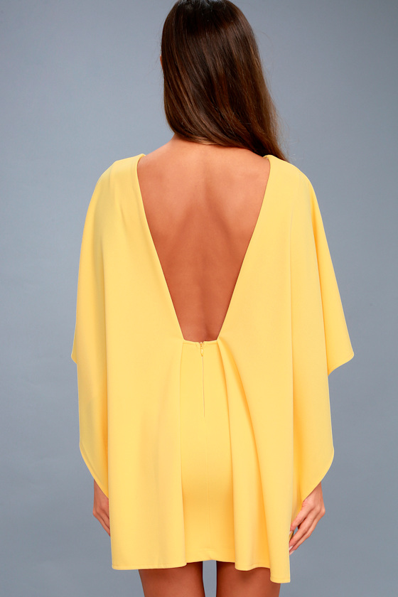 Yellow Dress - Backless Dress - Cape Dress