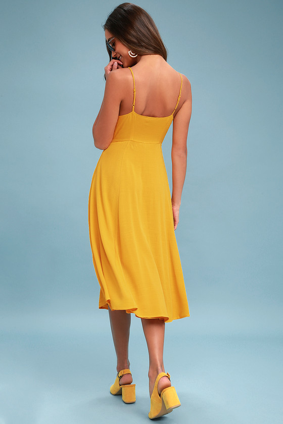 Mustard Yellow Midi Dress Sleeveless Midi Dress