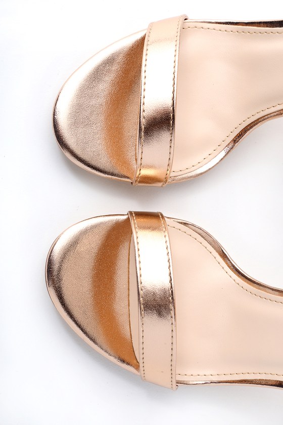 Sexy Rose Gold Heels Ankle Strap Heels Single Sole Heels