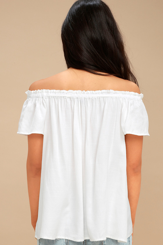 Cute White Top - Off-the-Shoulder Top - Short Sleeve Top
