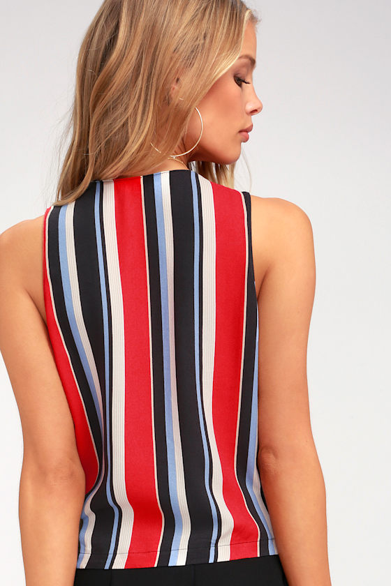 Chic Multi Striped Top - Wrap Top - Surplice Top