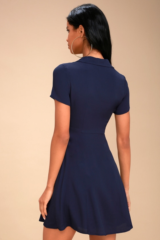Navy Blue Collared Dress - Button-Up Dress - Skater Dress Navy Blue Collared Dress - Button-Up Dress - Skater Dress