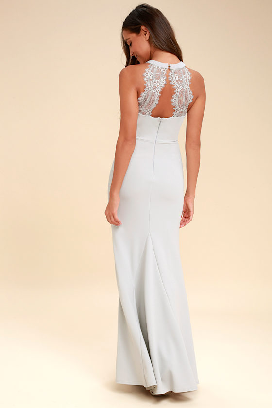 Lovely Light Grey Dress - Lace Maxi Dress - Halter Dress