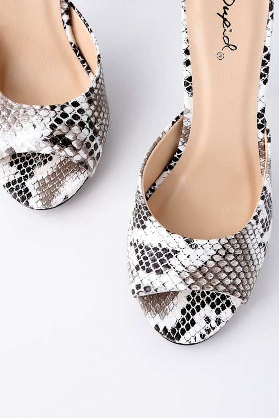 Chic Snake Print Mules - Stiletto Mules - Peep Toe Mules