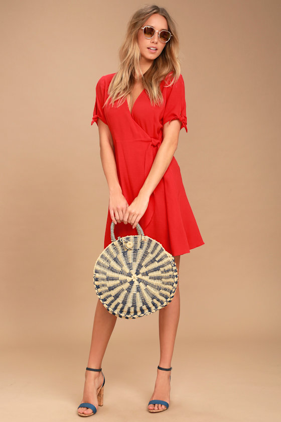 Cute Red Dress - Short Wrap Dress - Short Sleeve Dress